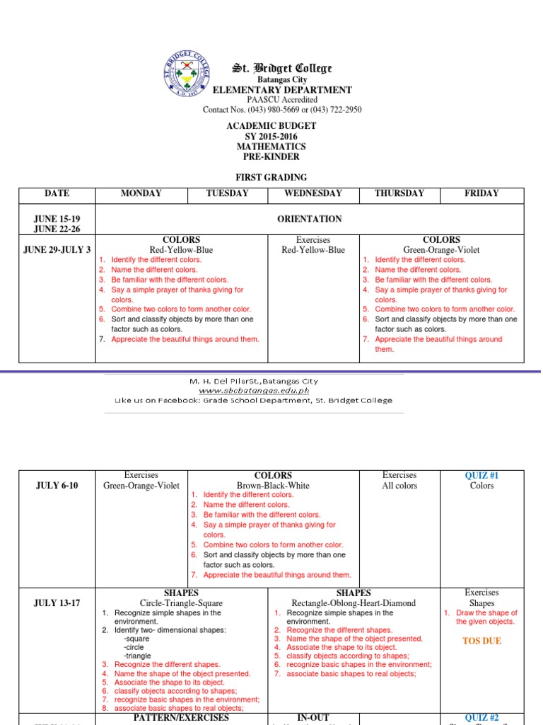 Academic Budget Mathematics PK | PDF | Subtraction | Shape