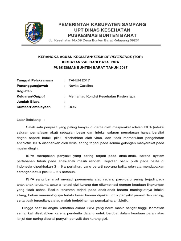 TOR Validasi Data Ispa | PDF | Pengembangan Diri