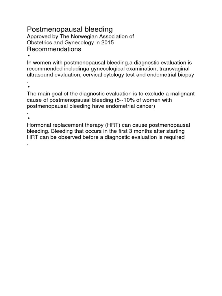 Postmenopausal Bleeding: Recommendations | PDF
