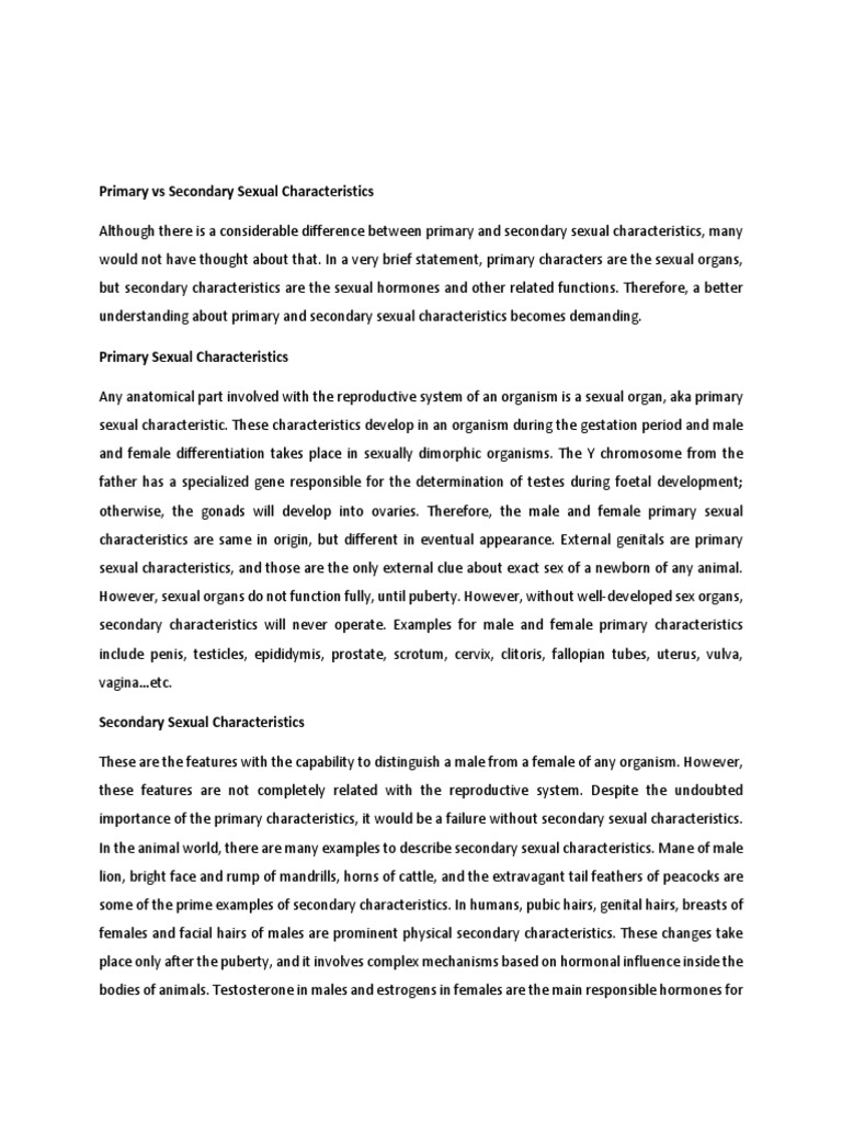 Primary Vs Secondary Sexual Characteristics Sex Organ Reproductive