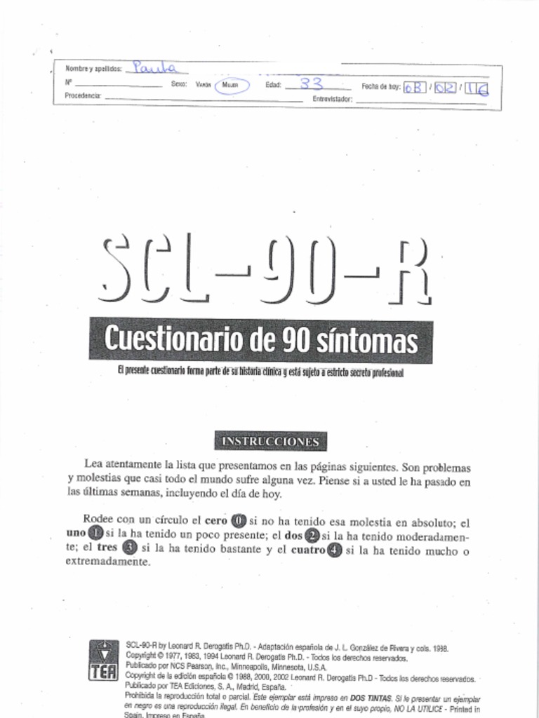 Cuestionario de Sintomas SCL 90 R | PDF