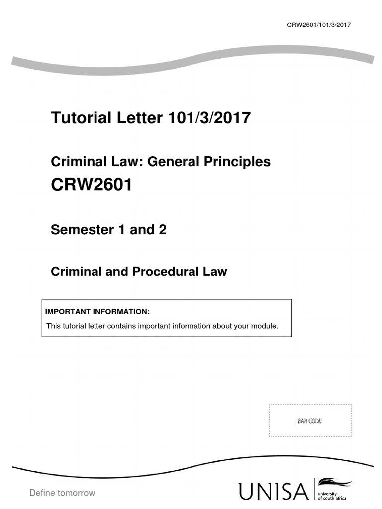 Tutorial Letter 101 | PDF | Intention (Criminal Law) | Educational ...