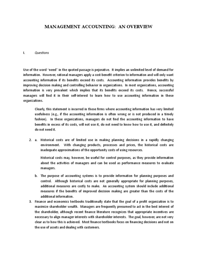 An Overview of Management Accounting: Exploring Its Role in Planning ...