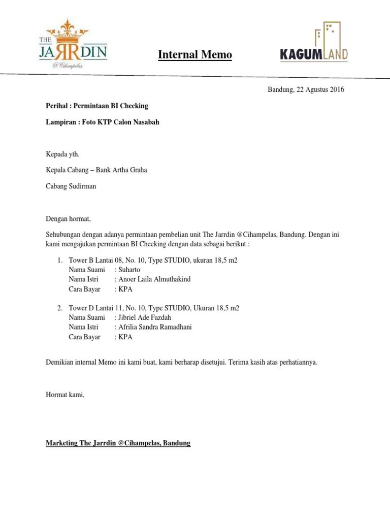 Surat Permintaan Bi Checking | PDF