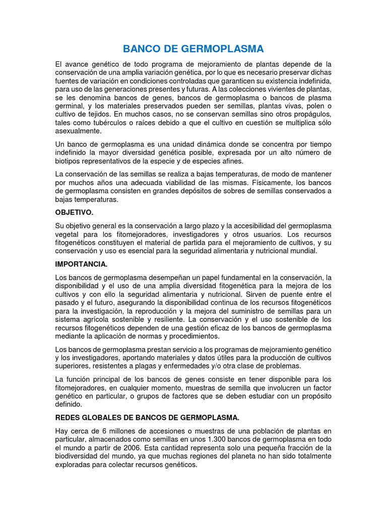 Banco de Germoplasma | PDF | Biodiversidad | Agricultura