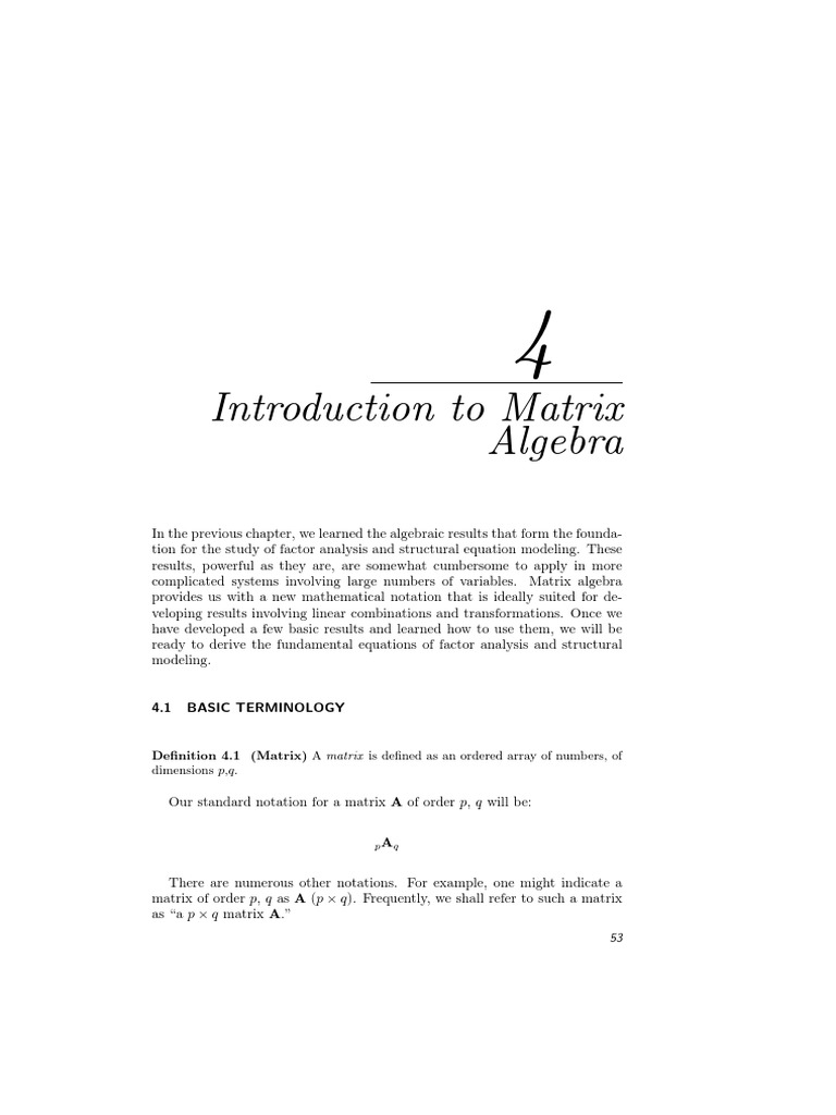 Introduction To Matrix Algebra: 4.1 Basic Terminology | PDF ...