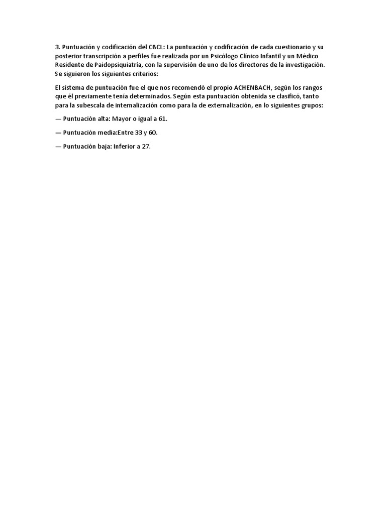 CBCL Puntuacion | PDF
