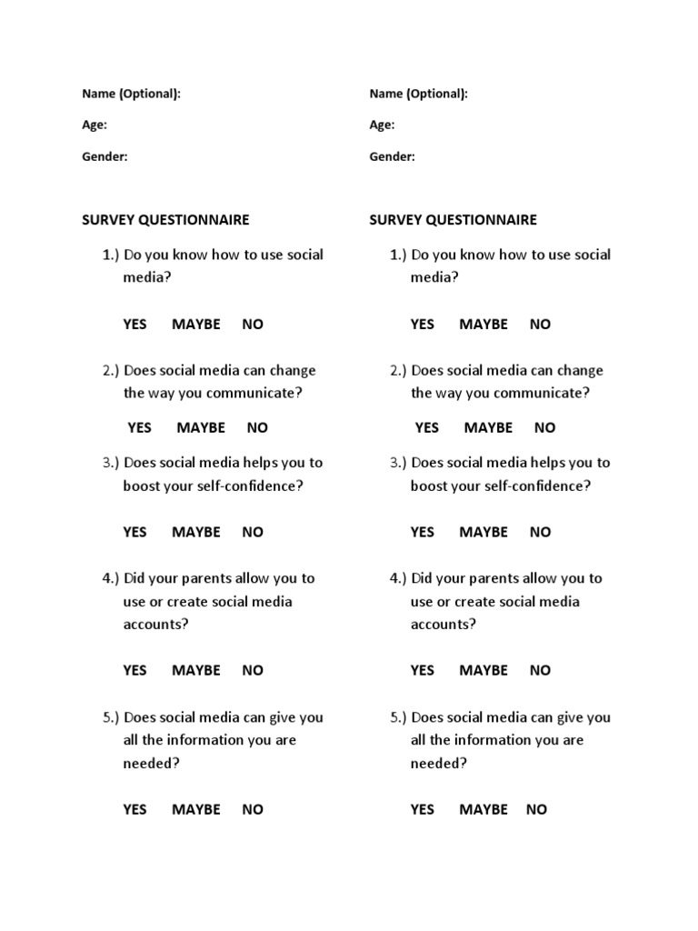 Survey Questionnaire Survey Questionnaire: Name (Optional) : Age ...