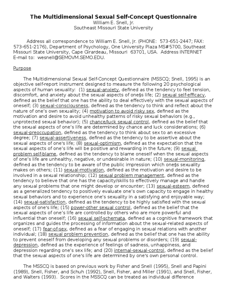 The Multidimensional Sexual Self-Concept Questionnaire | PDF | Human Sexual Activity | Motivation