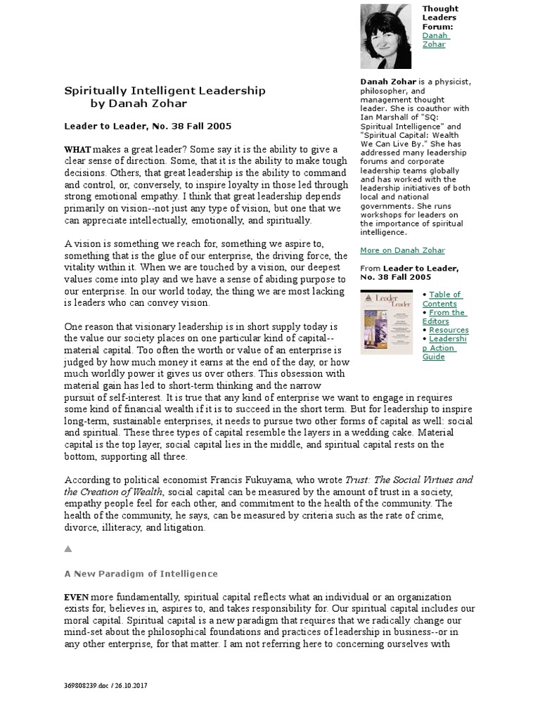 Spiritually Intelligent Leadership | PDF | Emotional Intelligence ...