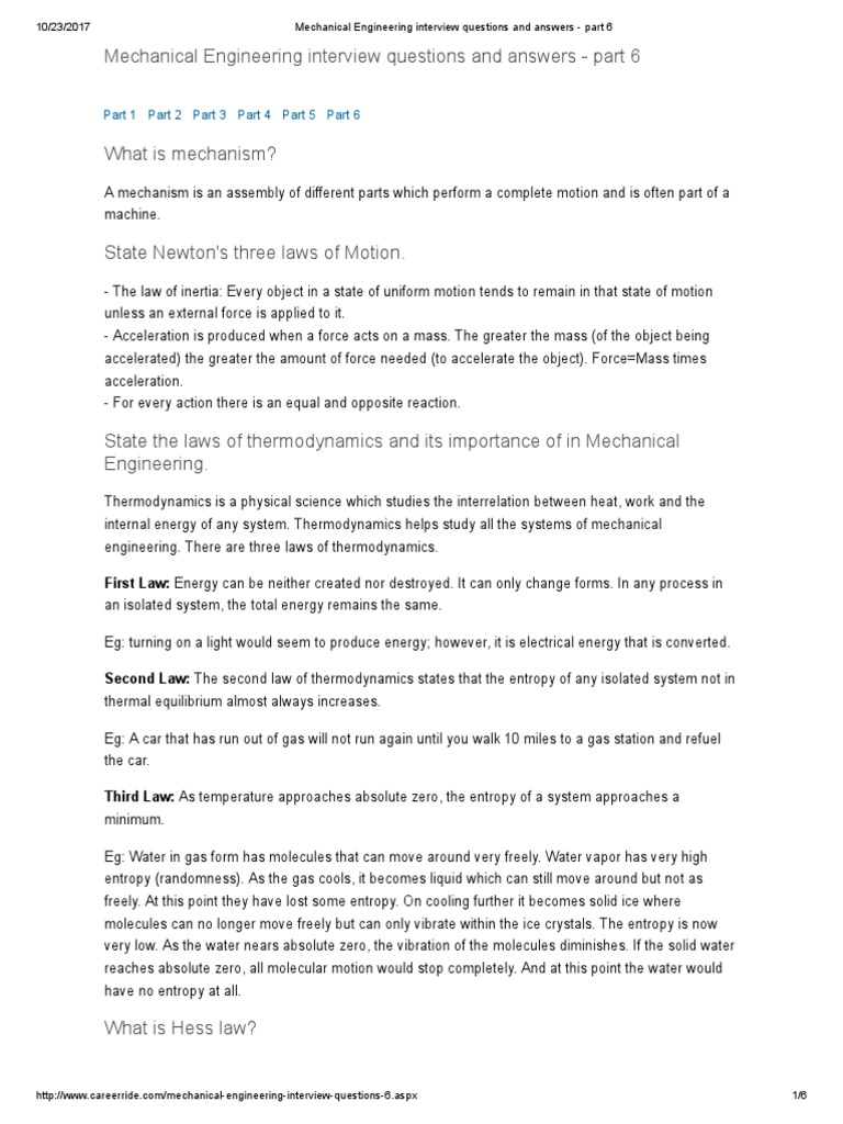 Mechanical Engineering Interview Questions and Answers - Part 6 | PDF ...