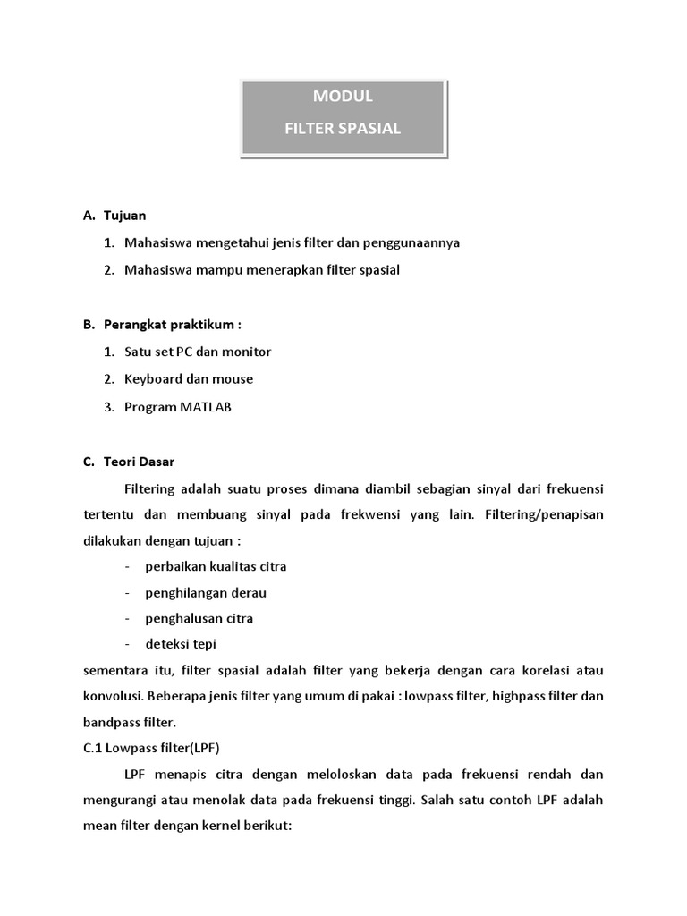 Filter Spasial dalam Pengolahan Citra | PDF | Metode & Bahan Ajar ...
