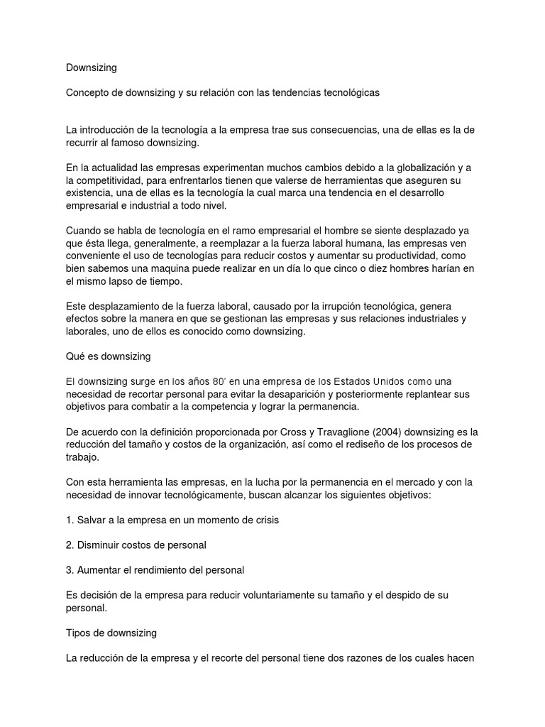 Downsizing: Estrategia Empresarial Efectiva | PDF | Outsourcing | Toma de decisiones
