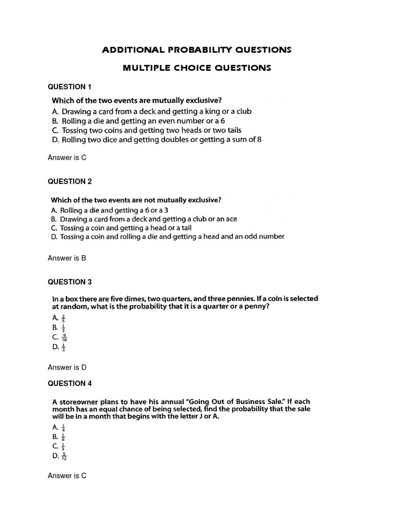 Additional Probability Questions Solutions | PDF