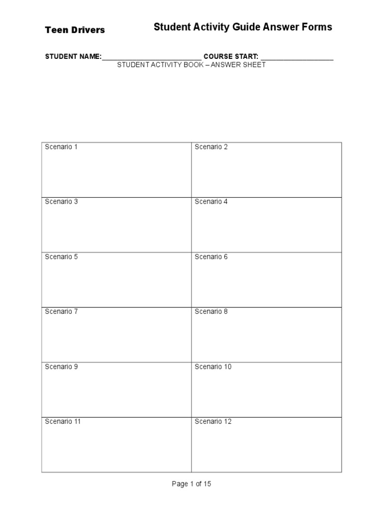Teen Drivers Students Activity Book Answer Sheet | PDF | Traffic | Vehicles