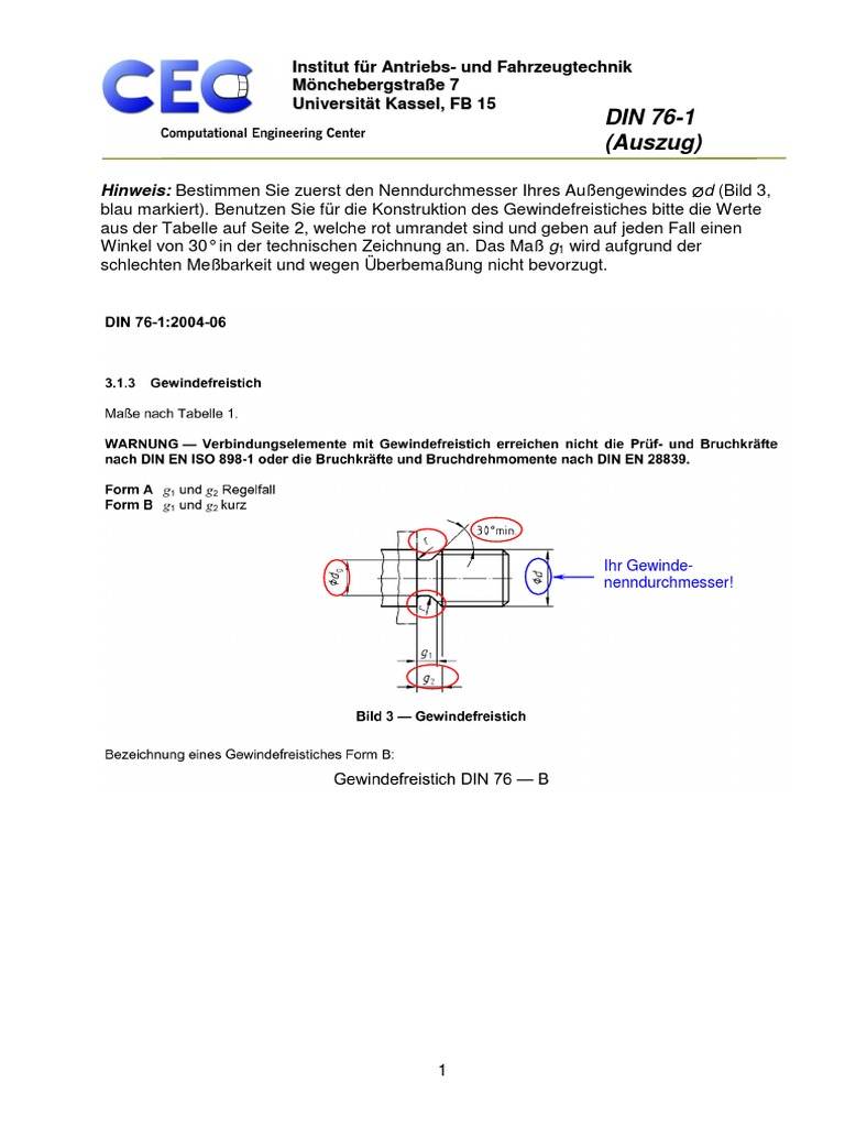 DIN76 1 Gewindefreistiche Fuer Aussengewinde Auszug | PDF