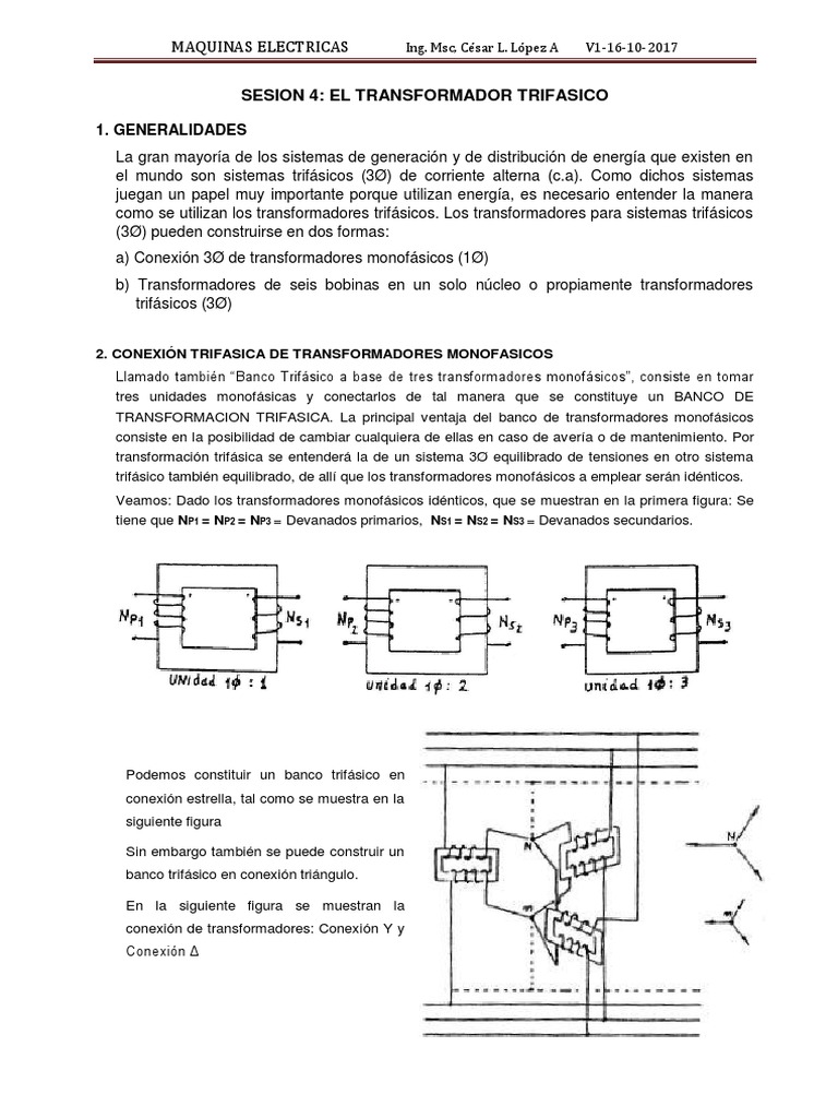 001 Sesion 4. El Transformador Trifasico | PDF | Transformador | Corriente eléctrica
