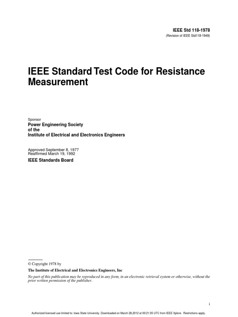 IEEE Standard Test Code For Resistance Measurement | PDF | Resistor ...