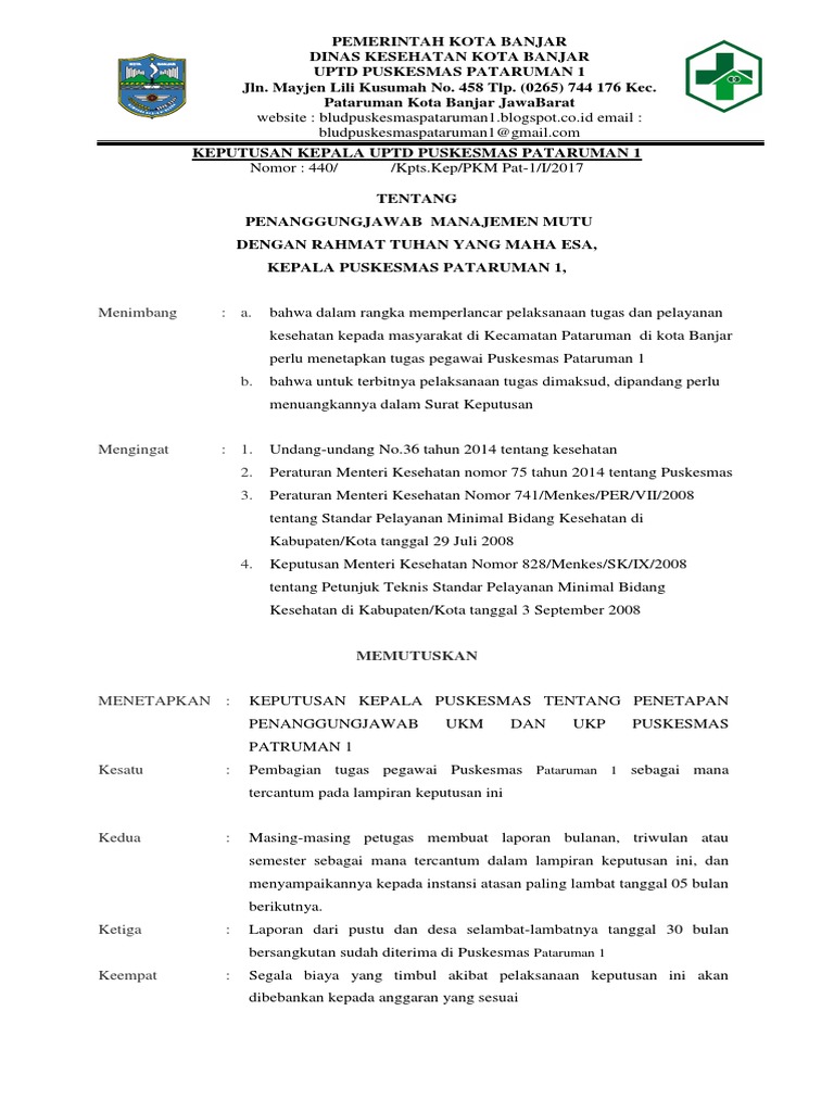 SK Penetapan Penanggung Jawab Ukm Dan Ukp Puskesmas | PDF