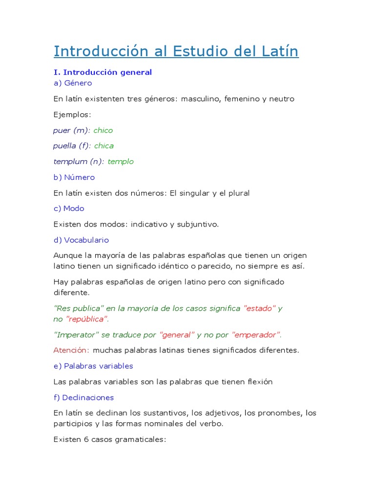 Introducción Al Estudio Del Latín | PDF | latín | Género gramatical