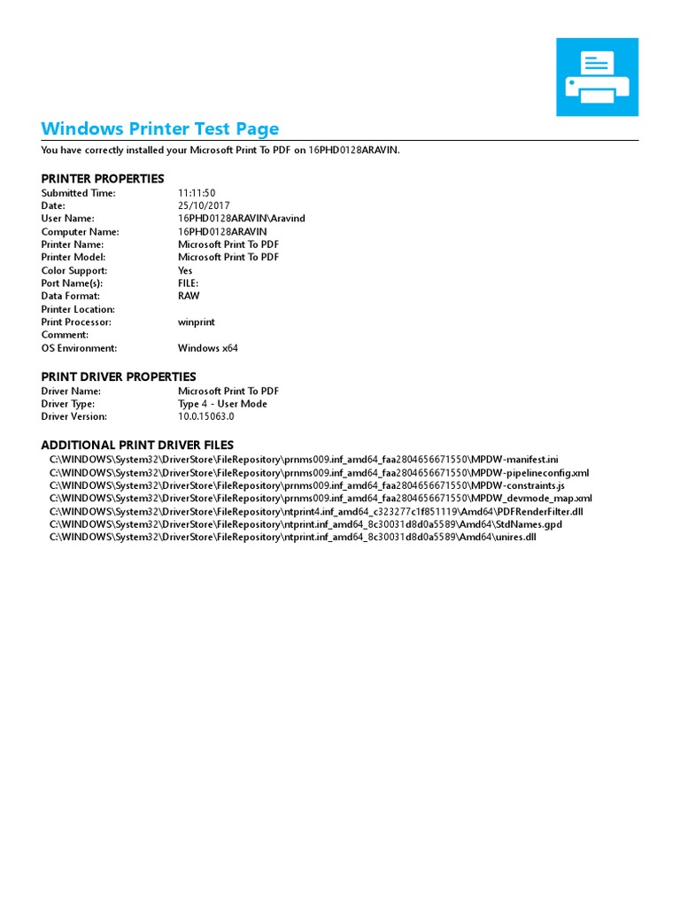 Windows Printer Test Page | PDF