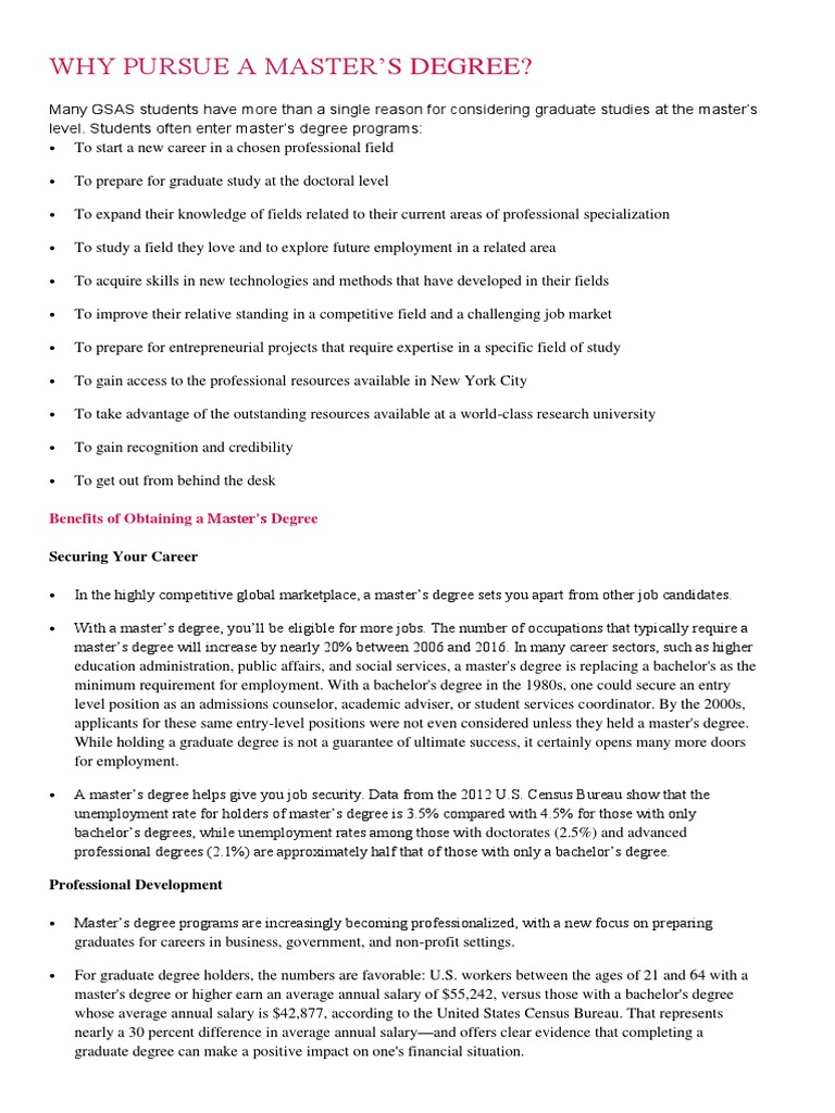 Why Pursuing Masters Degree | PDF | Academic Degree | Postgraduate ...