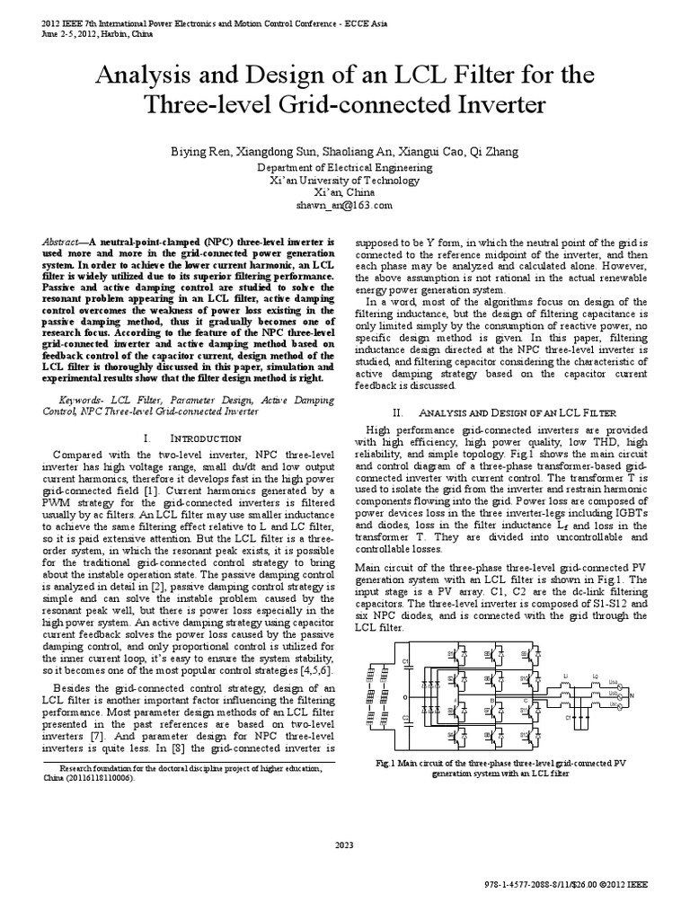 Analysis and Design of An LCL Filter For The | PDF | Power Inverter ...