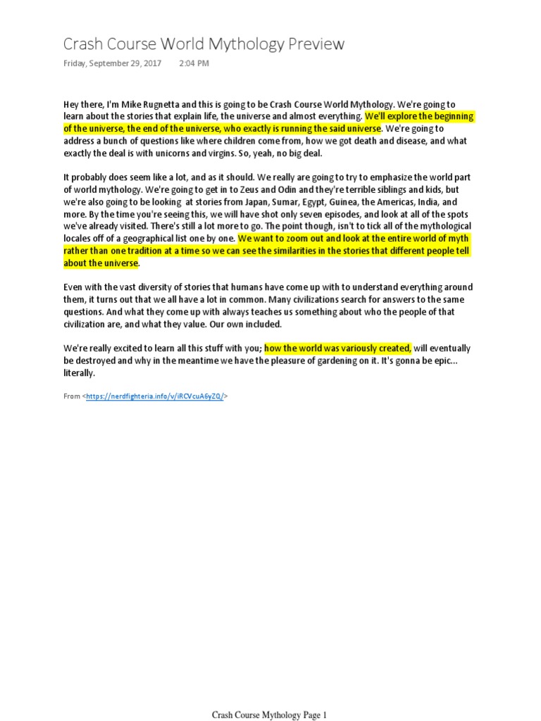 Crash Course Mythology | PDF | Persephone | Genesis Creation Narrative