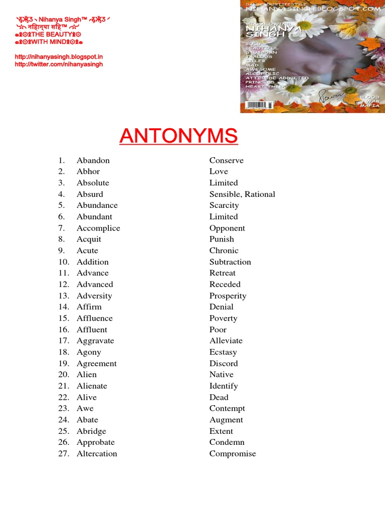 Antonyms: ╰Ƹ̵̡Ӝ̵̨̄Ʒ ╮Nihanya Singh™╭Ƹ̵̡Ӝ̵̨̄Ʒ ╯ ╰☆╮निहान्या सिंह™╭☆╯ ๑۩۞ ...