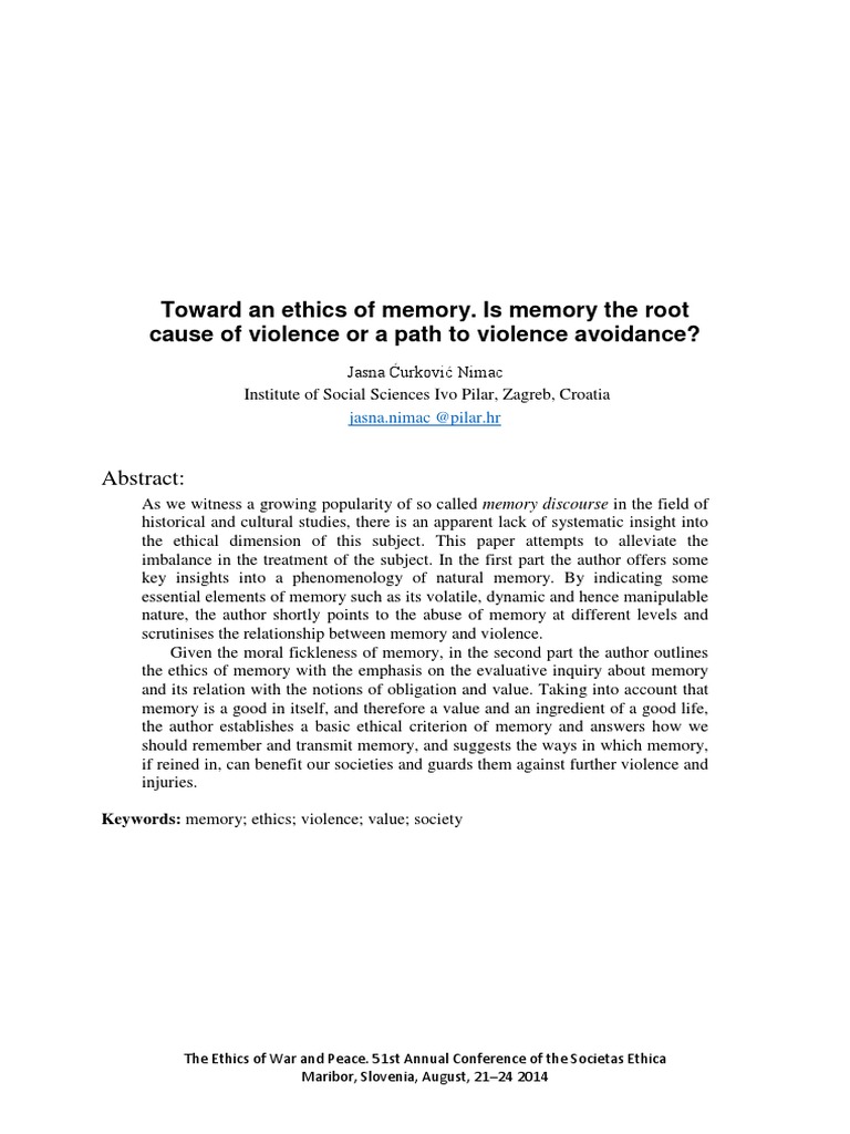 The Ethics of Memory and Its Relation to Violence | PDF | Memory | Truth