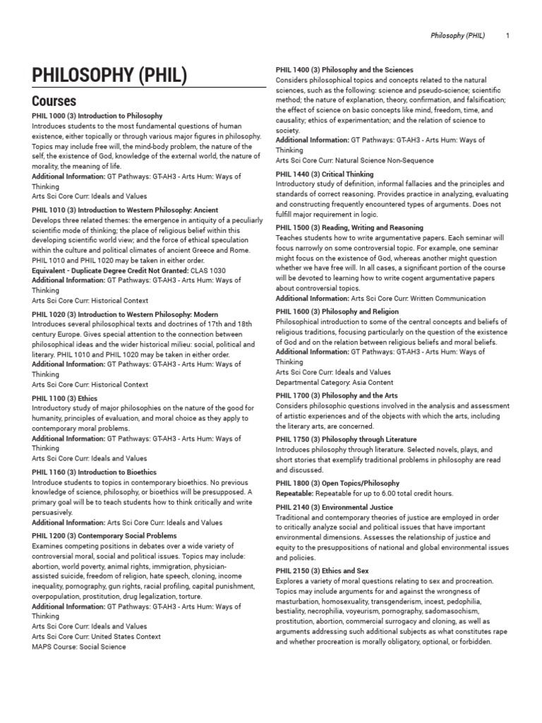 Philosophy (Phil) : Courses | PDF | Free Will | Logic