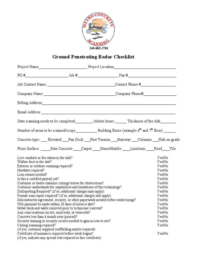 Ground Penetrating Radar Checklist: TH TH | PDF | Building Engineering ...