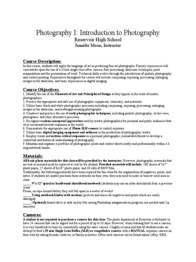 Photo I Syllabus | PDF | Camera | Homework