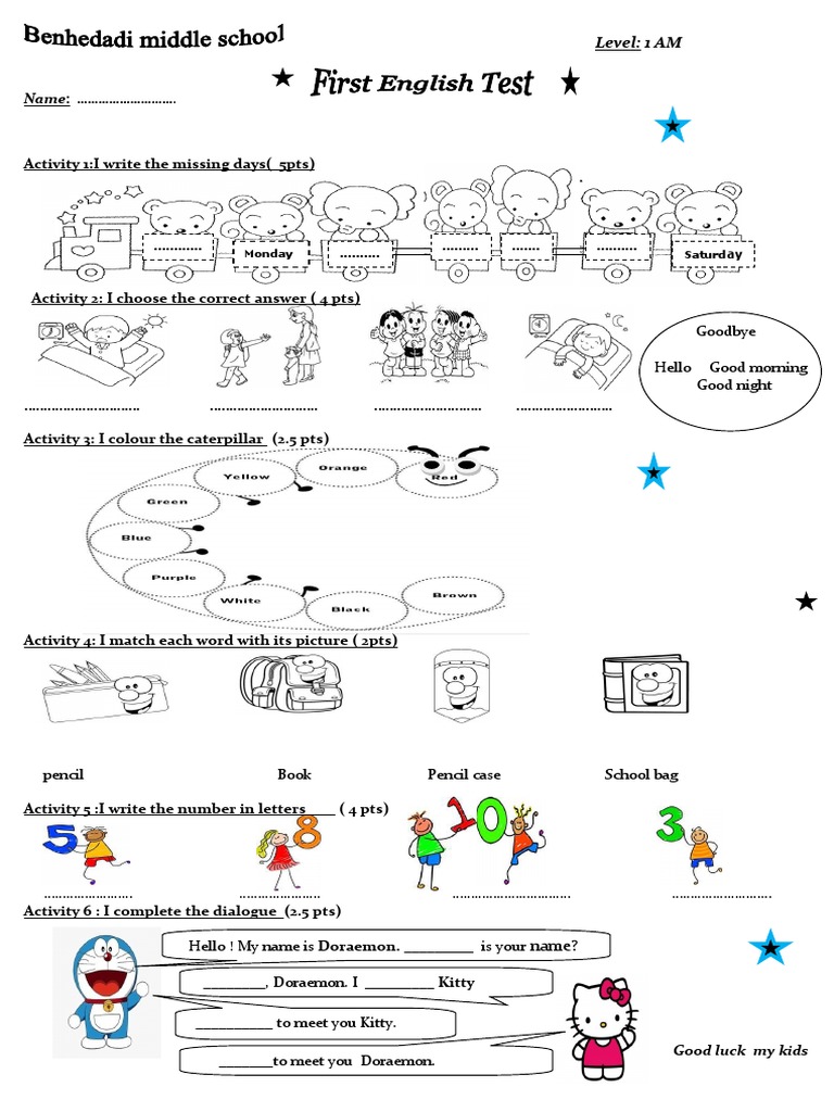 1MS First Term English Activities | PDF