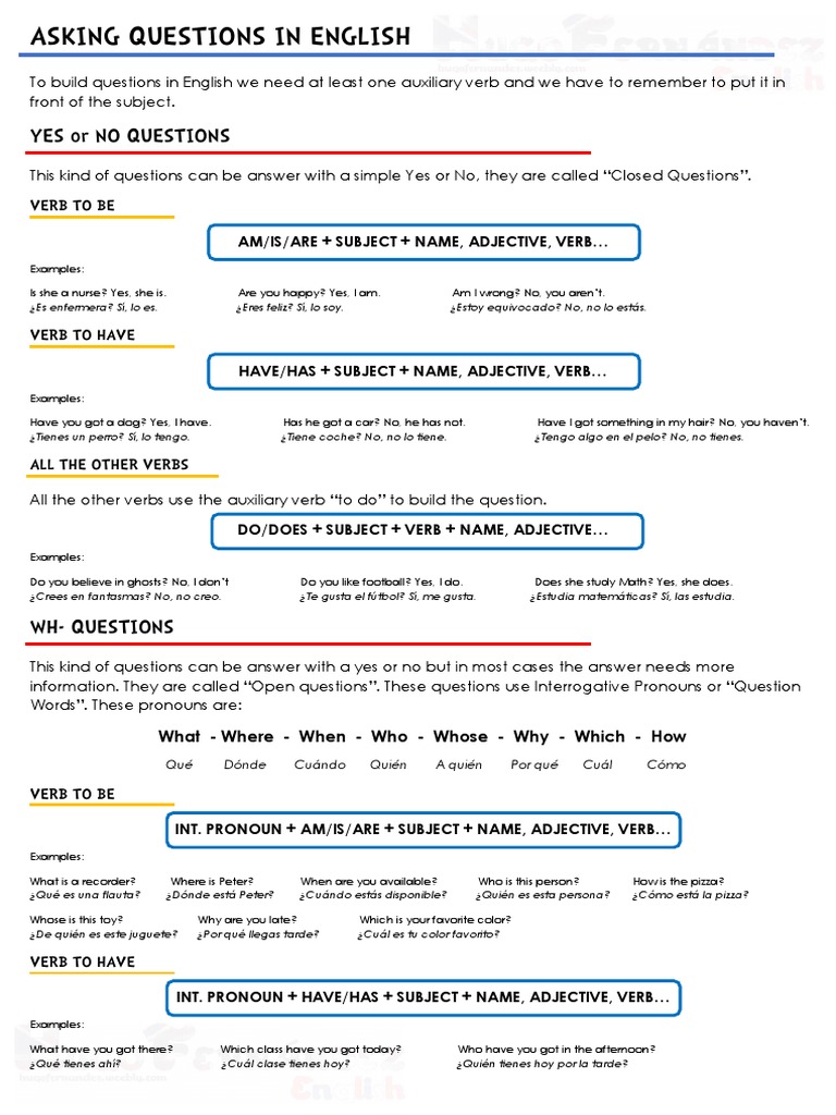 Asking Questions in English | PDF | Verb | Linguistic Morphology