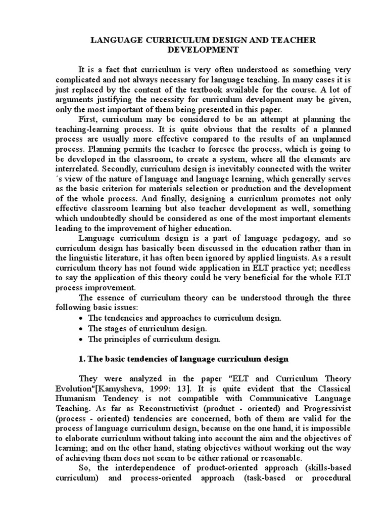 Language Curriculum Design and Teacher Development | PDF | Curriculum ...