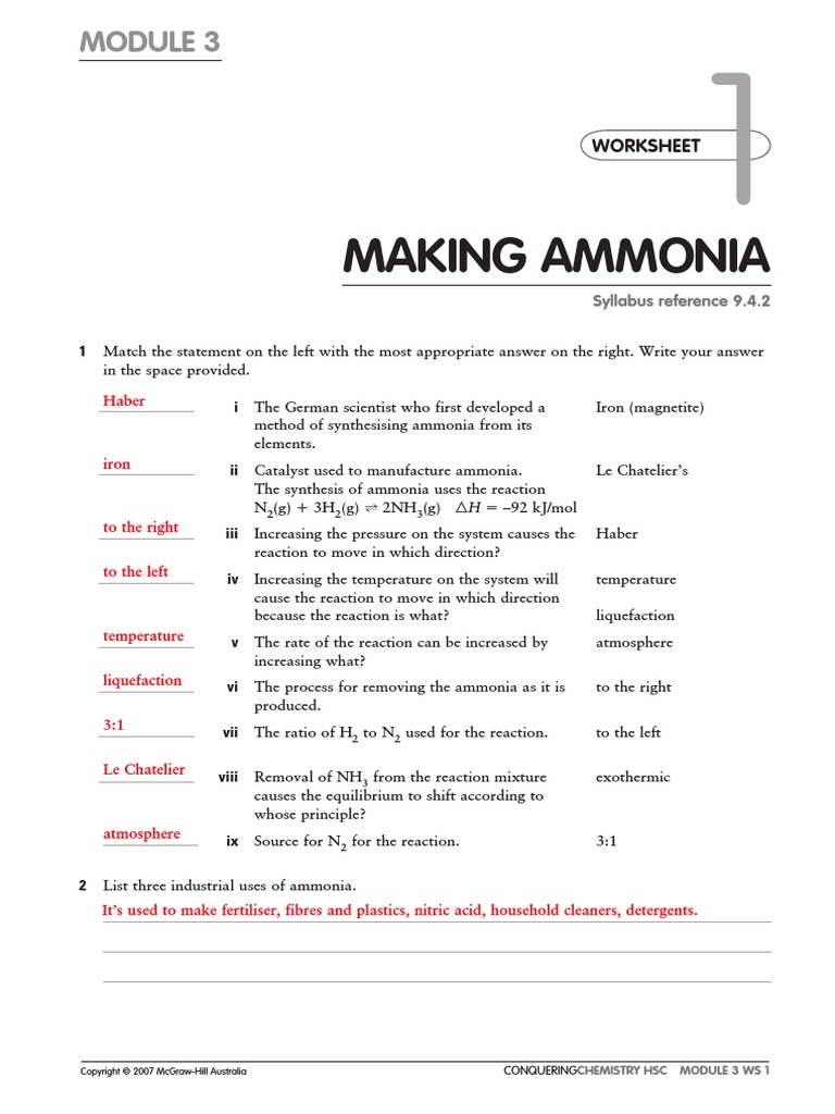 Making Ammonia: Worksheet | Download Free PDF | Chemical Reactions ...