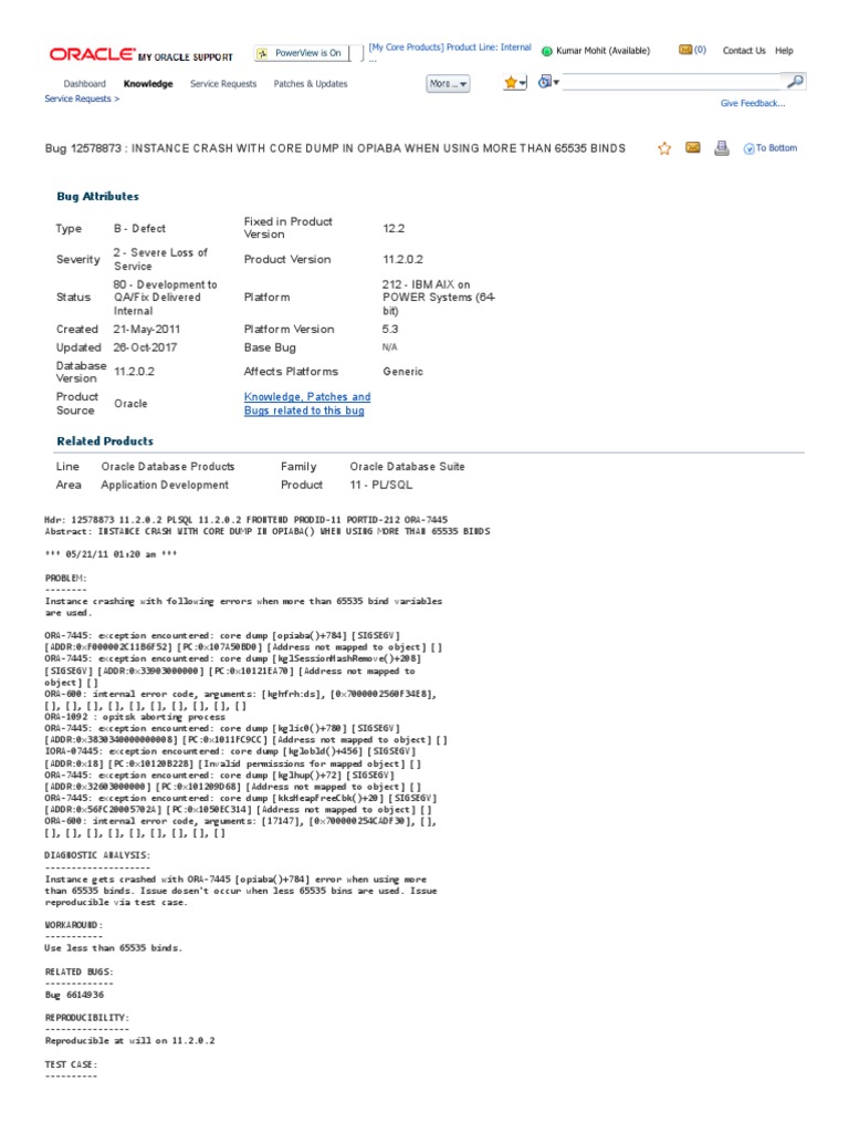 Bug Attributes Knowledge Patches And Bugs Related To This Bug Pdf Software Bug Plsql