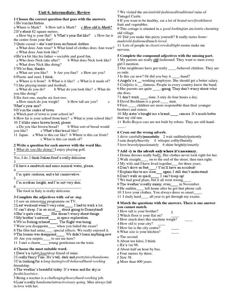 Unit 6 - Intermediate Level, Review | PDF | Leisure Unit 6 - Intermediate Level, Review | PDF | Leisure