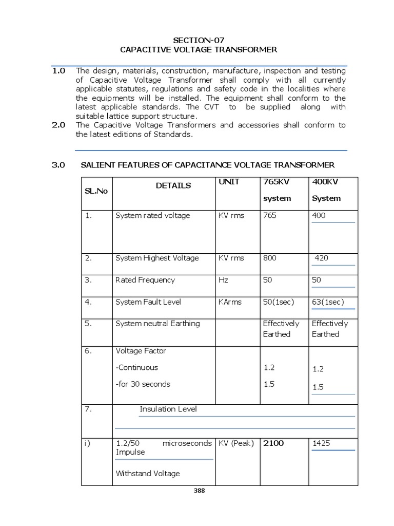 Capacitive Voltage Transformer_Specification | Capacitor | Transformer