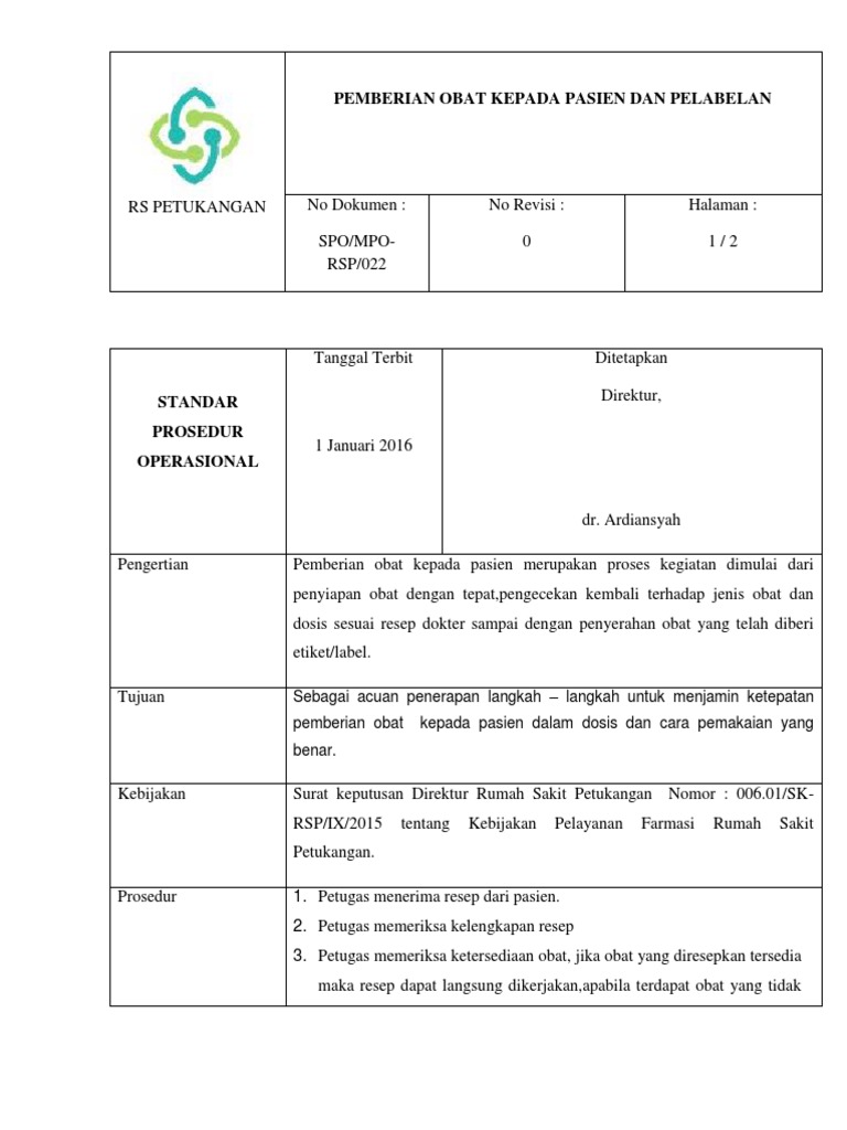 Spo Pemberian Label Obat | PDF