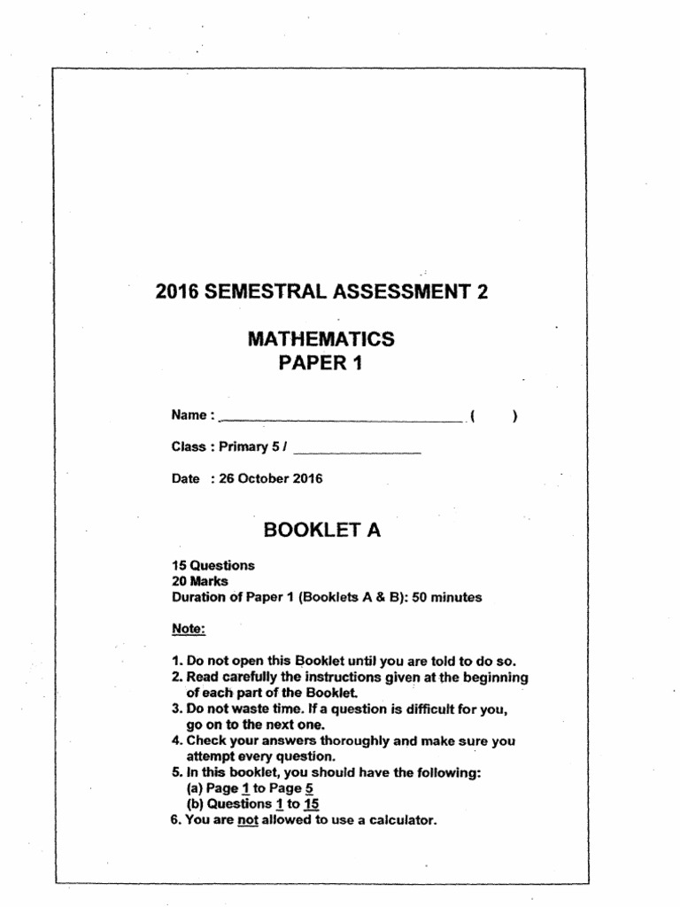 P5 Maths SA2 2016 Red Swastika Exam Papers | PDF