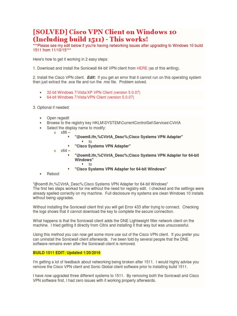 How To Install Cisco VPN Client | PDF | Windows Registry | Windows Vista