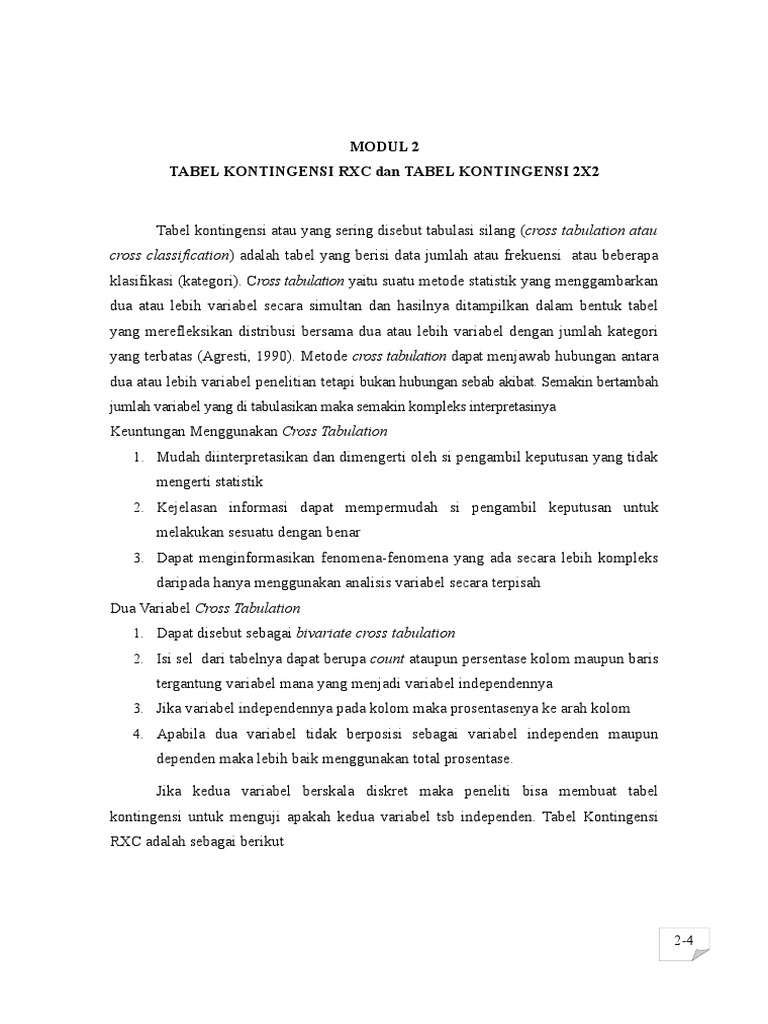 Contoh Tabel Kontingensi 2x2 | PDF | Metode & Bahan Ajar