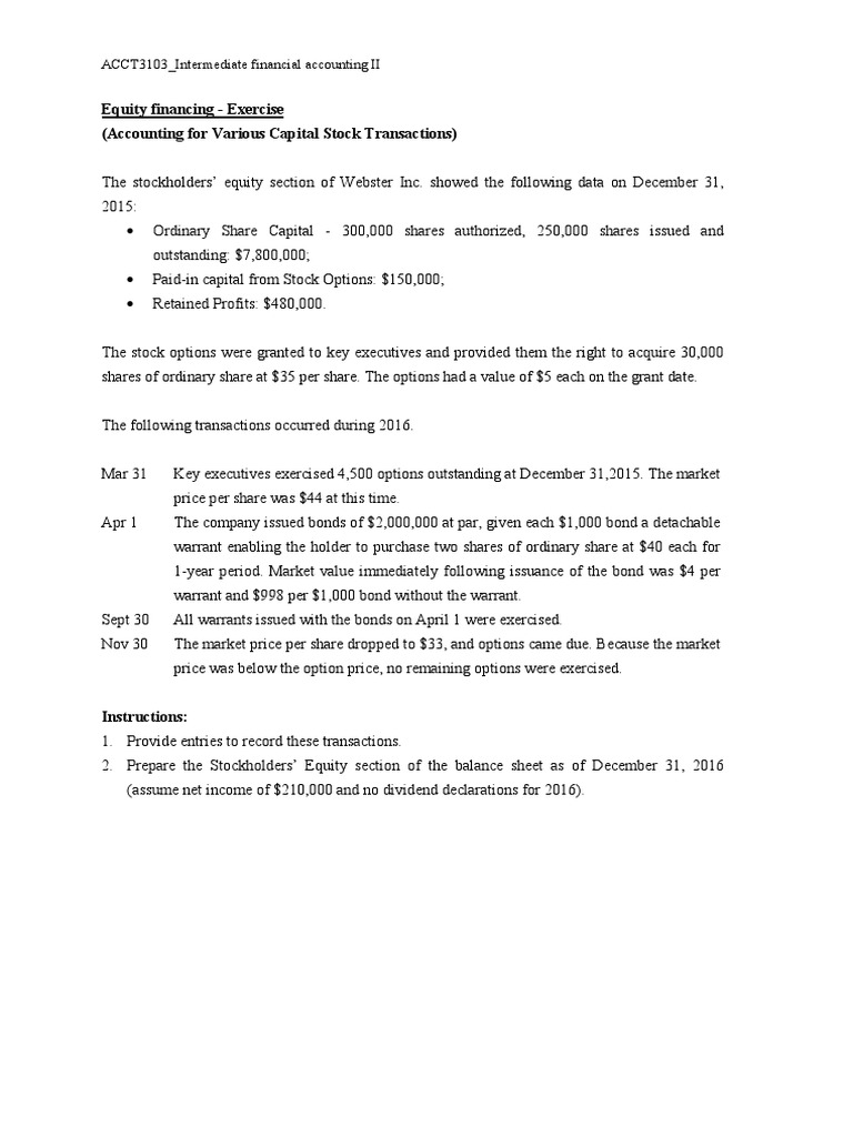 Equity Financing Transactions Overview | PDF | Warrant (Finance) | Stocks