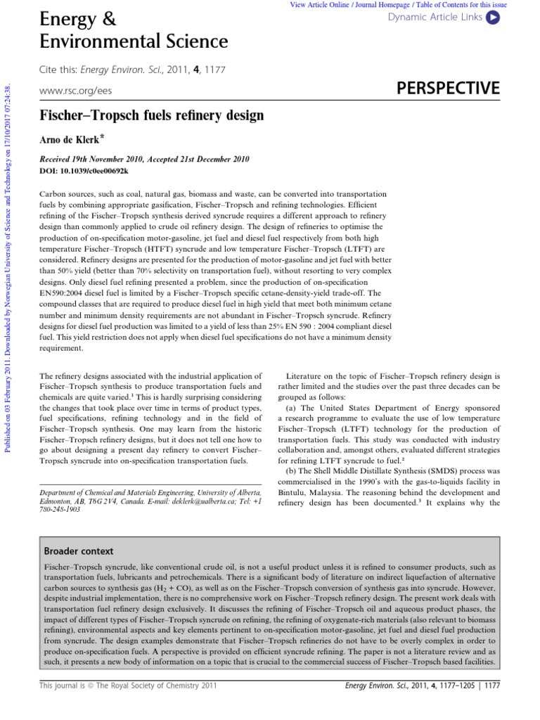 Fischer-Tropsch Fuels Refinery Design | PDF | Oil Refinery | Gasification