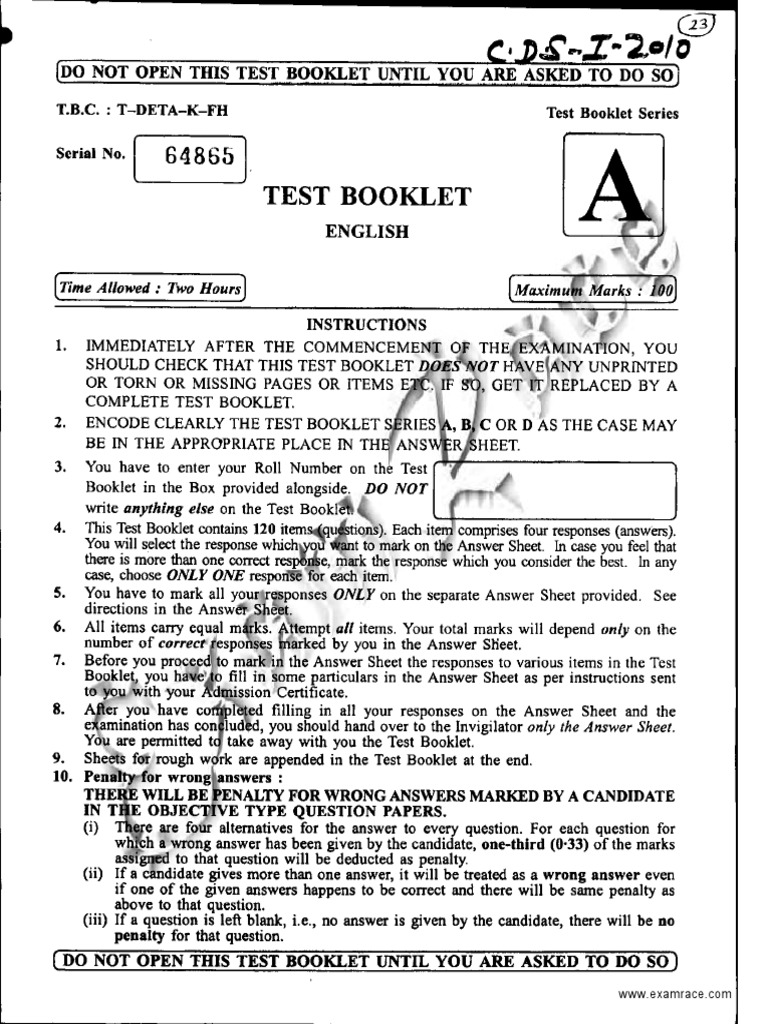 Test Booklet: Do Not Open This Test Booklet Until You Are Asked To Do ...