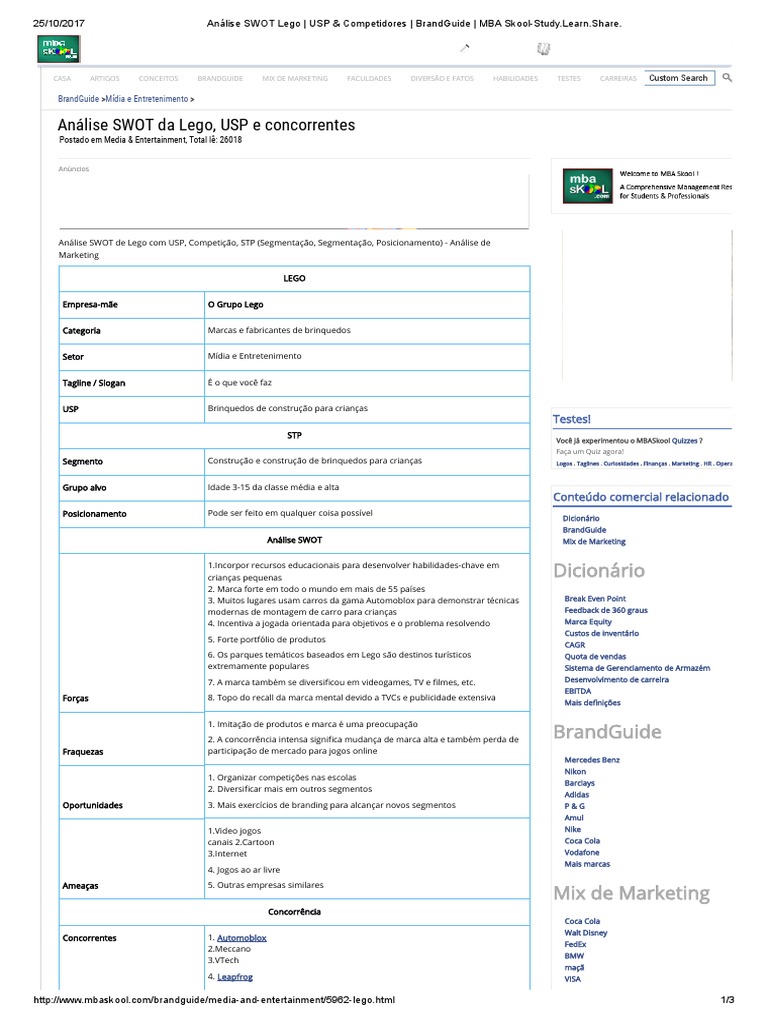 Análise SWOT Lego | PDF | Marca | Lego