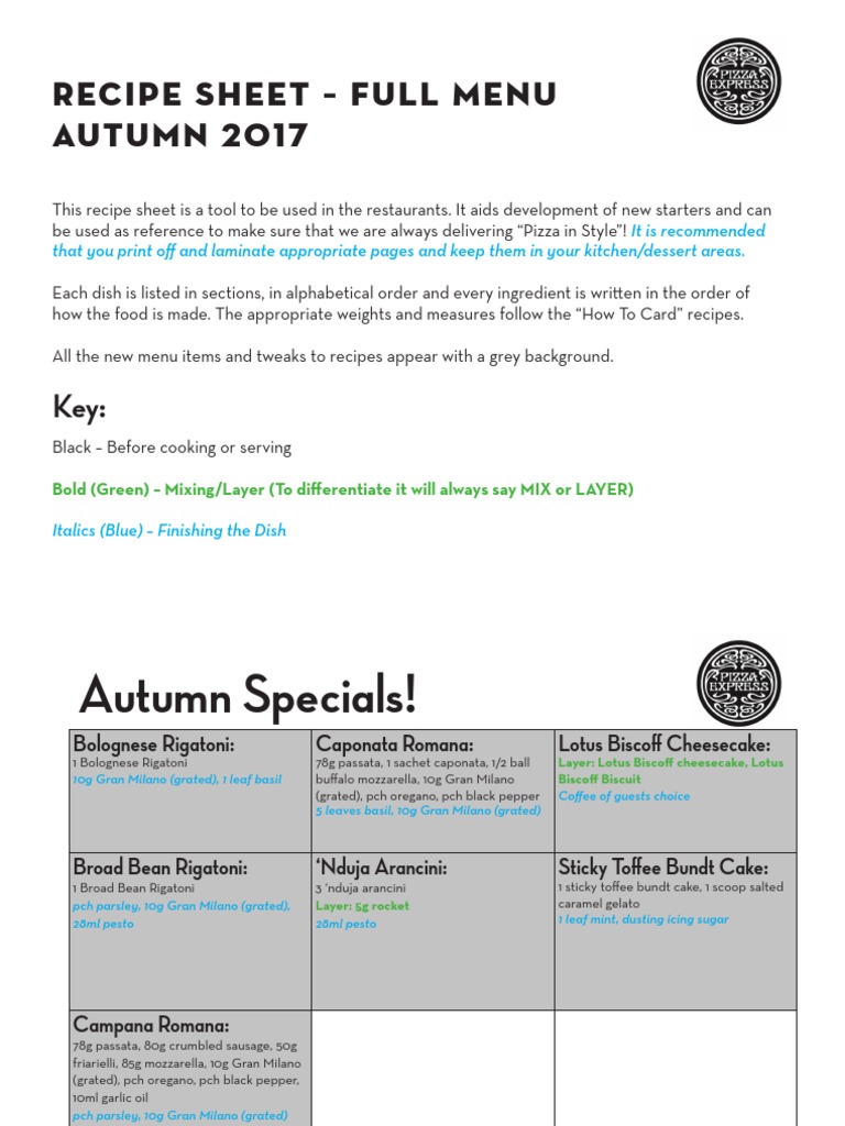 Autumn 2017 Restaurant Recipe Menu | PDF | Pesto | Salad