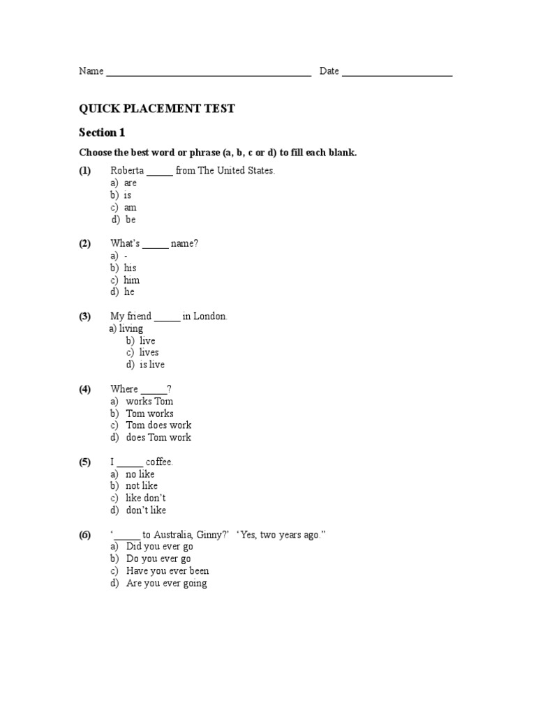 English Quick Placement Test | PDF
